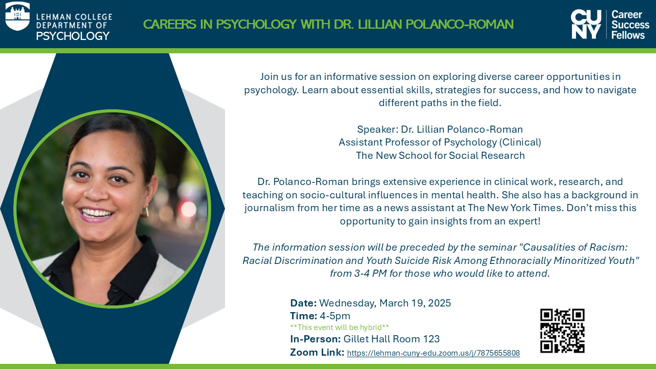 2025 | Careers in Psychology with Dr. Lillian Polanco-Roman | Lehman ...
